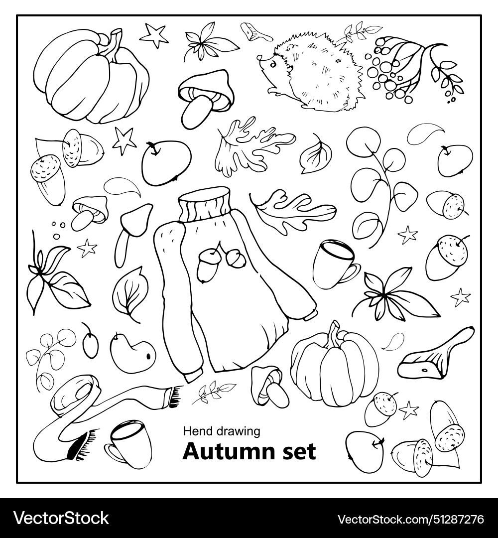 Autumn set hand drawn doodles Royalty Free Vector Image