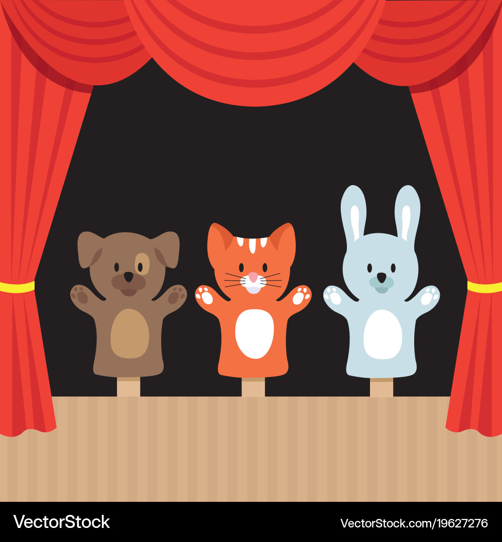 Children puppet theater scene with cute animals Vector Image