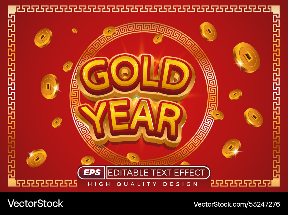 Editable 3d text effect gold year Royalty Free Vector Image