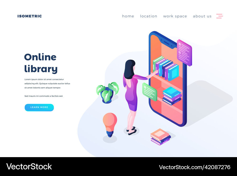 Online library landing page template Royalty Free Vector