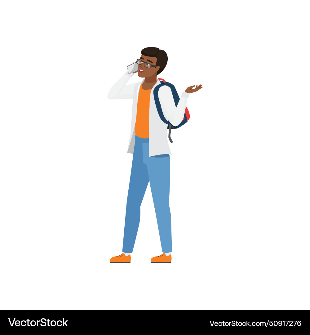 Student character calling on phone Royalty Free Vector Image