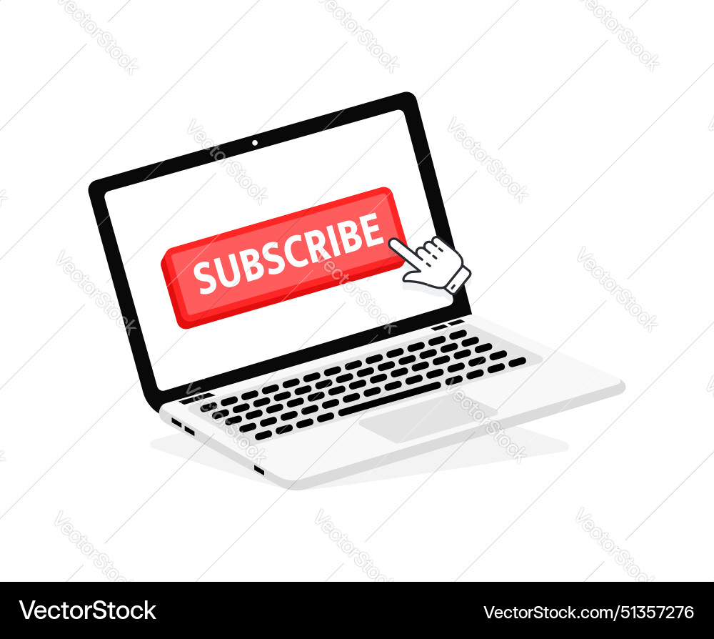 Subscribe text on laptop screen with a red button Vector Image