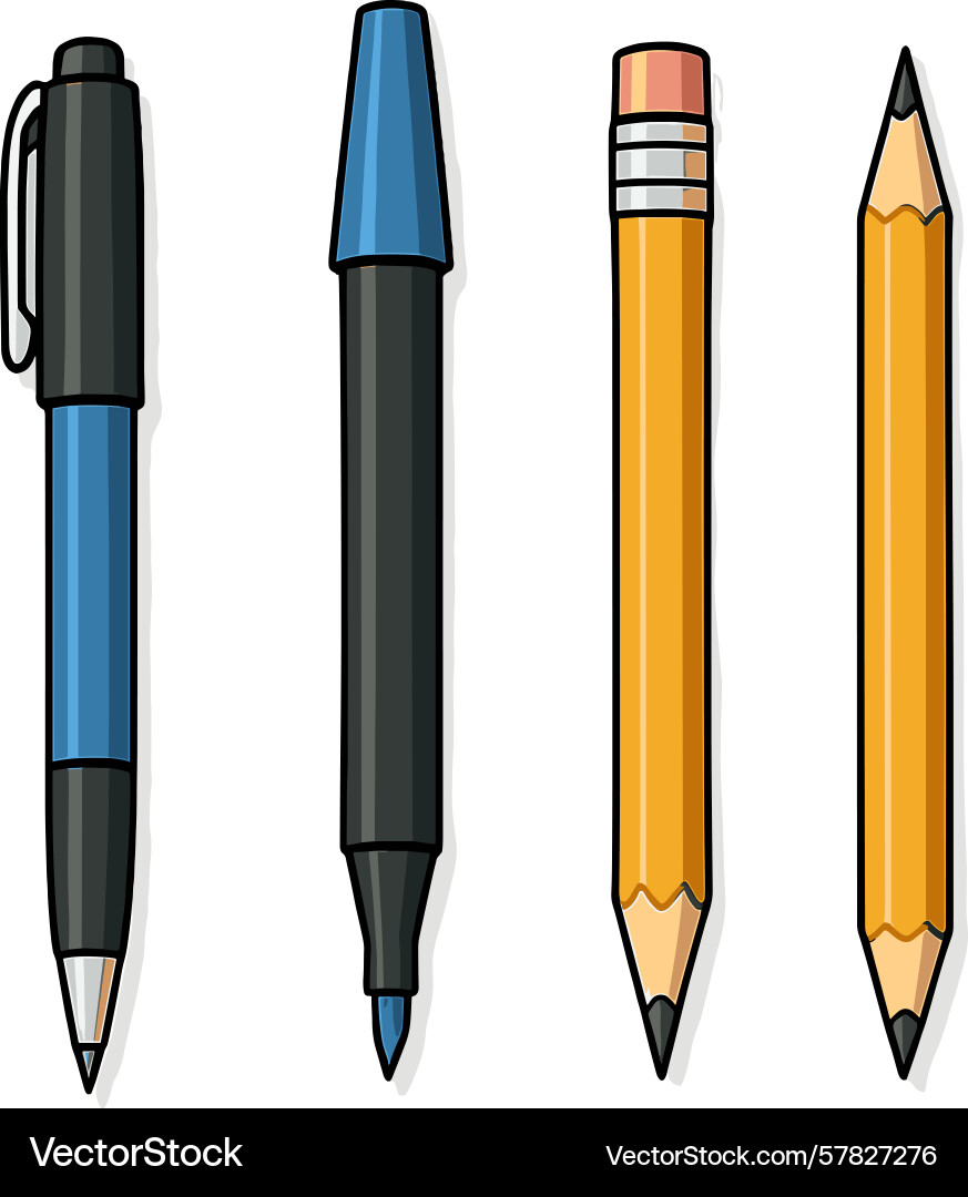 Writing tools include pen ballpoint pencil Vector Image