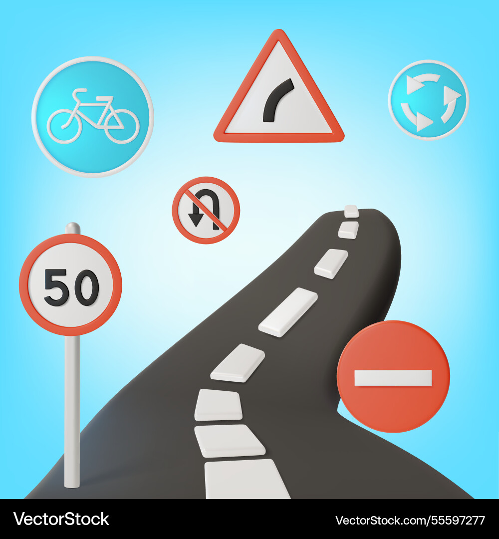 3d turning road with signs maximum speed Vector Image