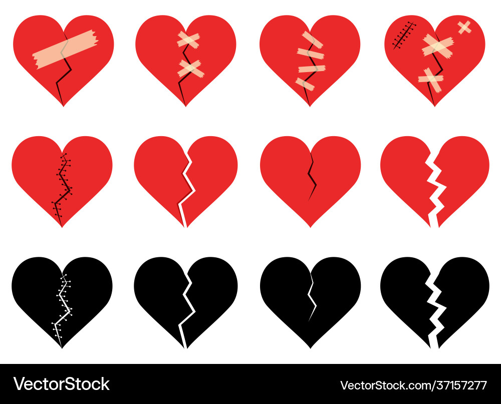 Broken heart set design isolated on white Vector Image