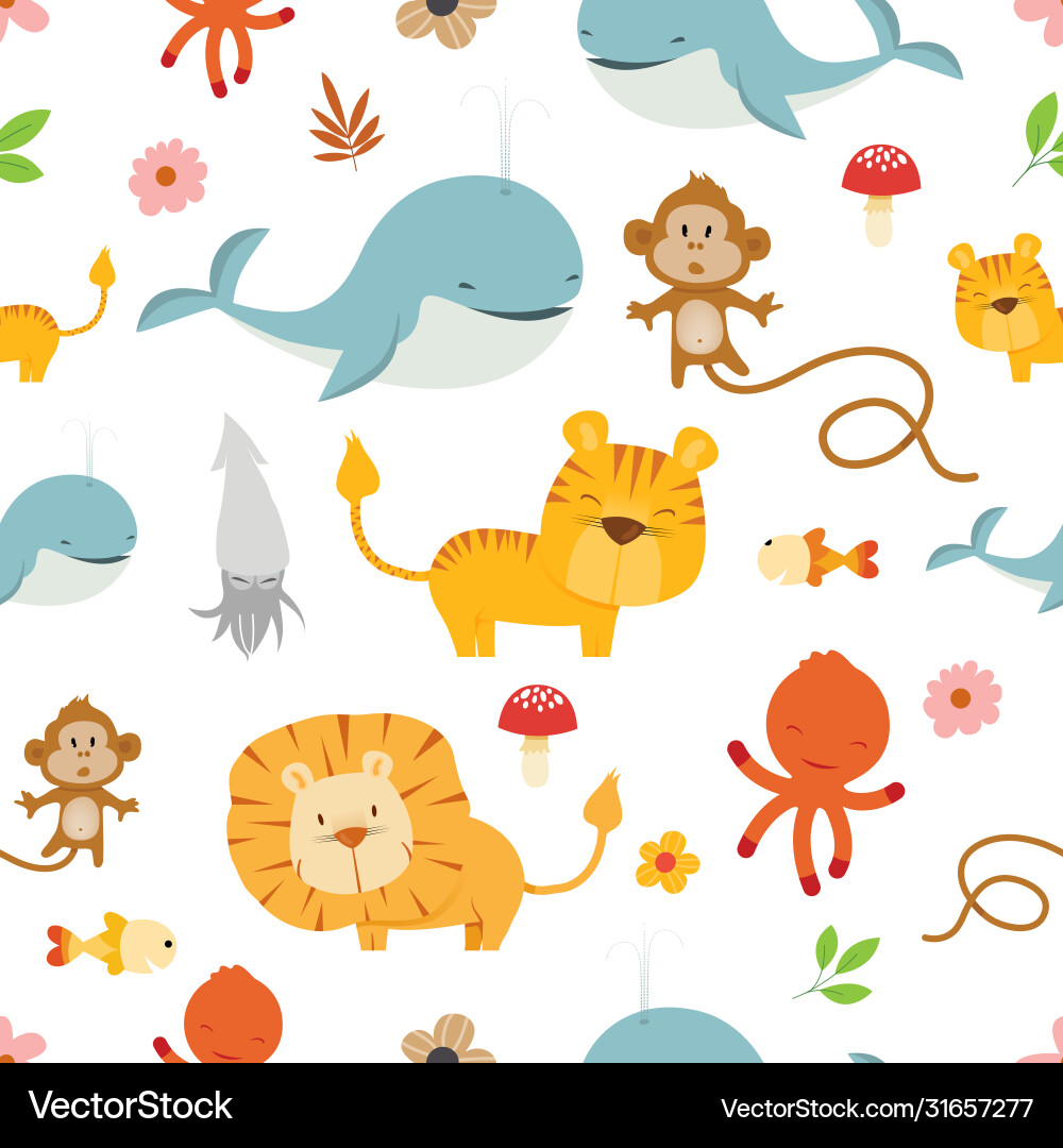 Creative cute wild animals pattern Royalty Free Vector Image