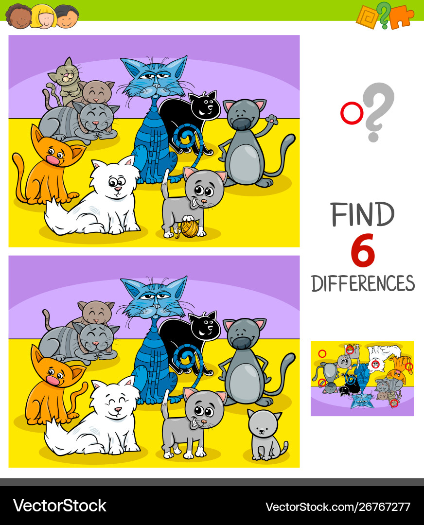 Differences game with cats animal characters Vector Image