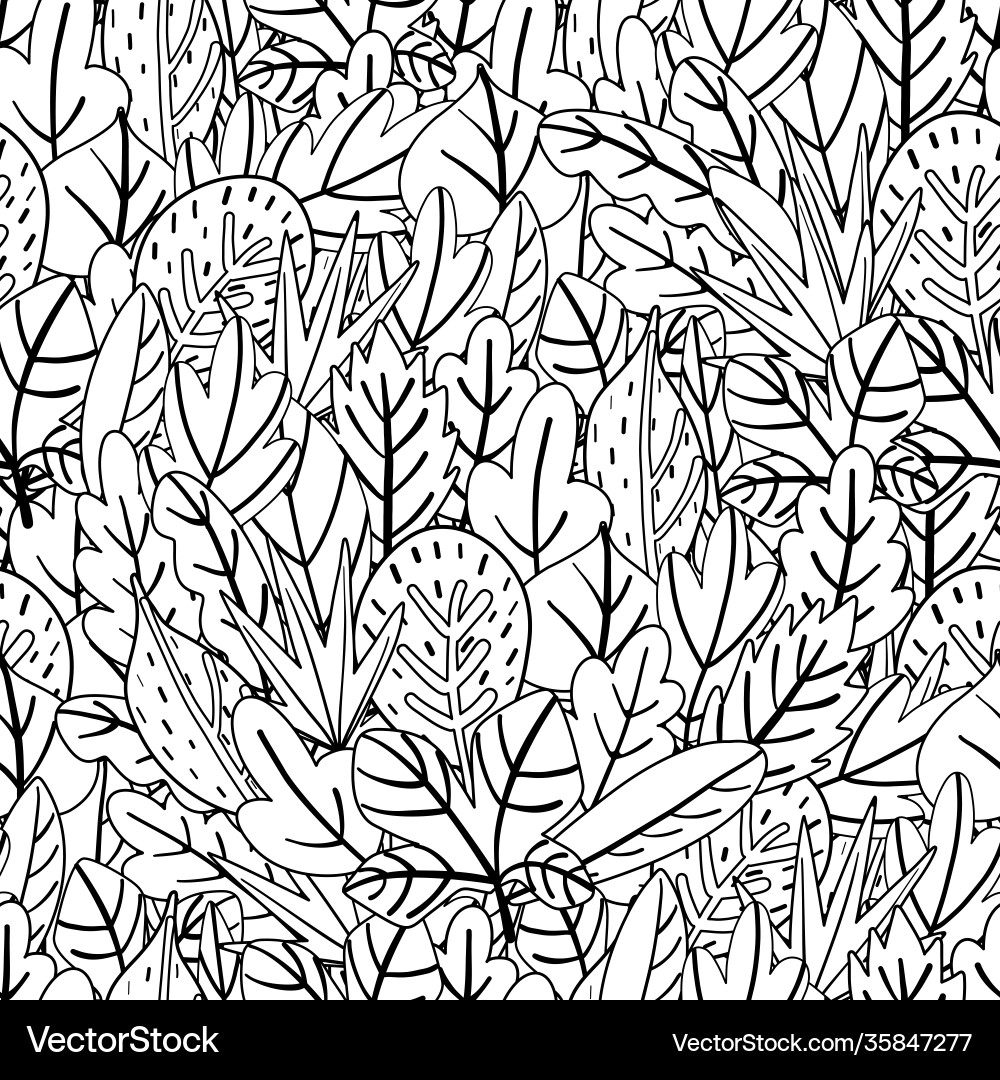 Doodle leaves seamless pattern whimsical plants Vector Image