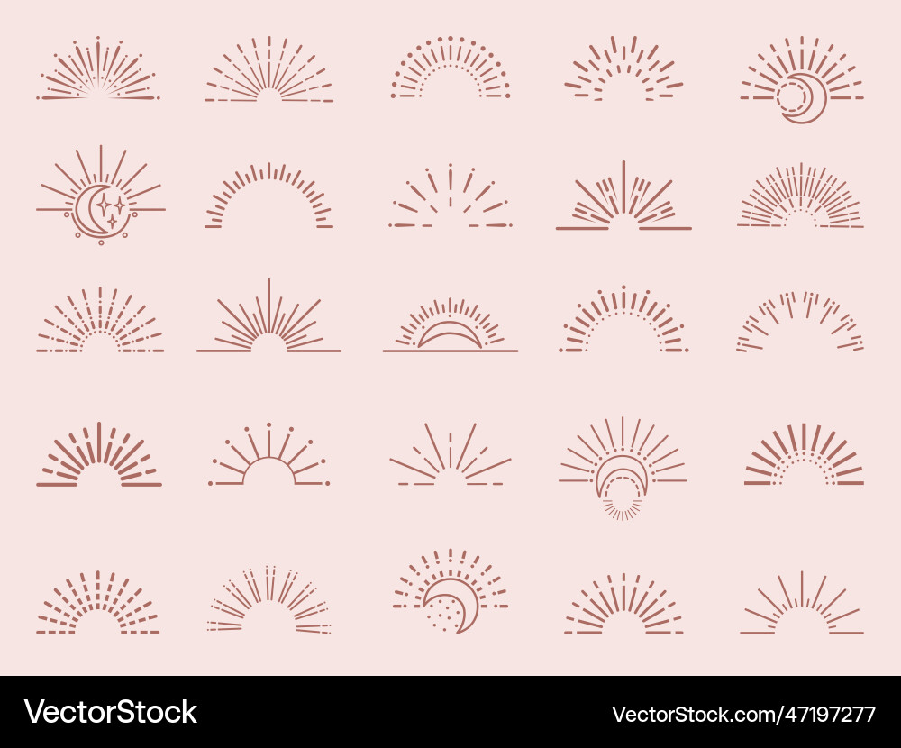 Explosion sunburst rays logo sun boho retro Vector Image