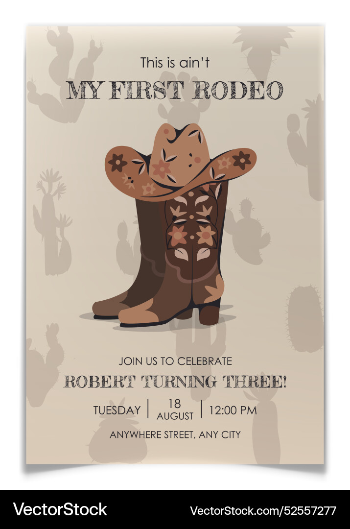 First rodeo cowboy party invitation card Vector Image