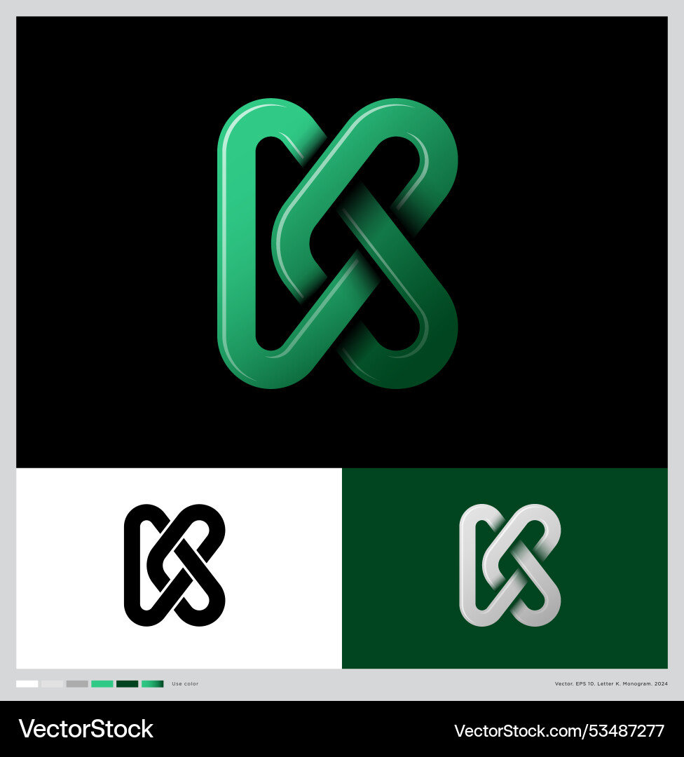 Green letter k monogram intertwined elements Vector Image