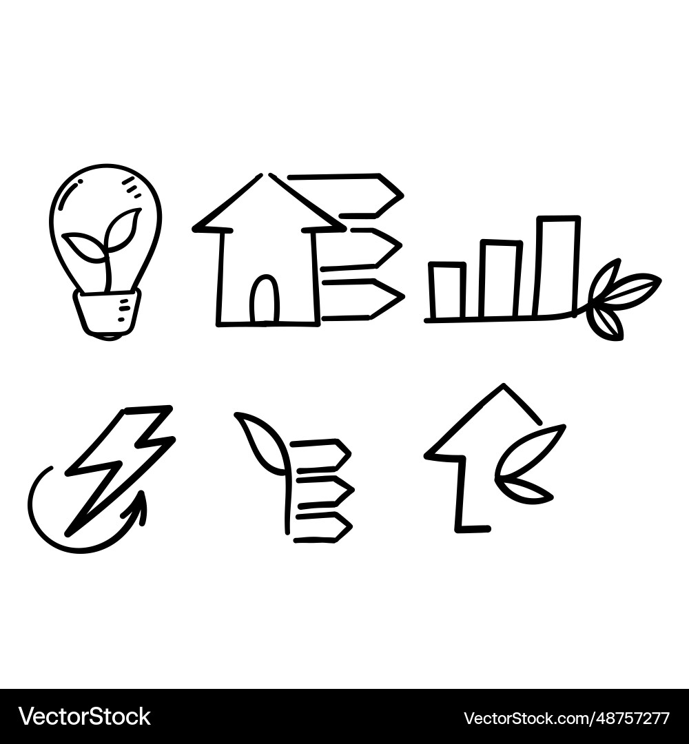 Hand drawn doodle set of energy saving related Vector Image