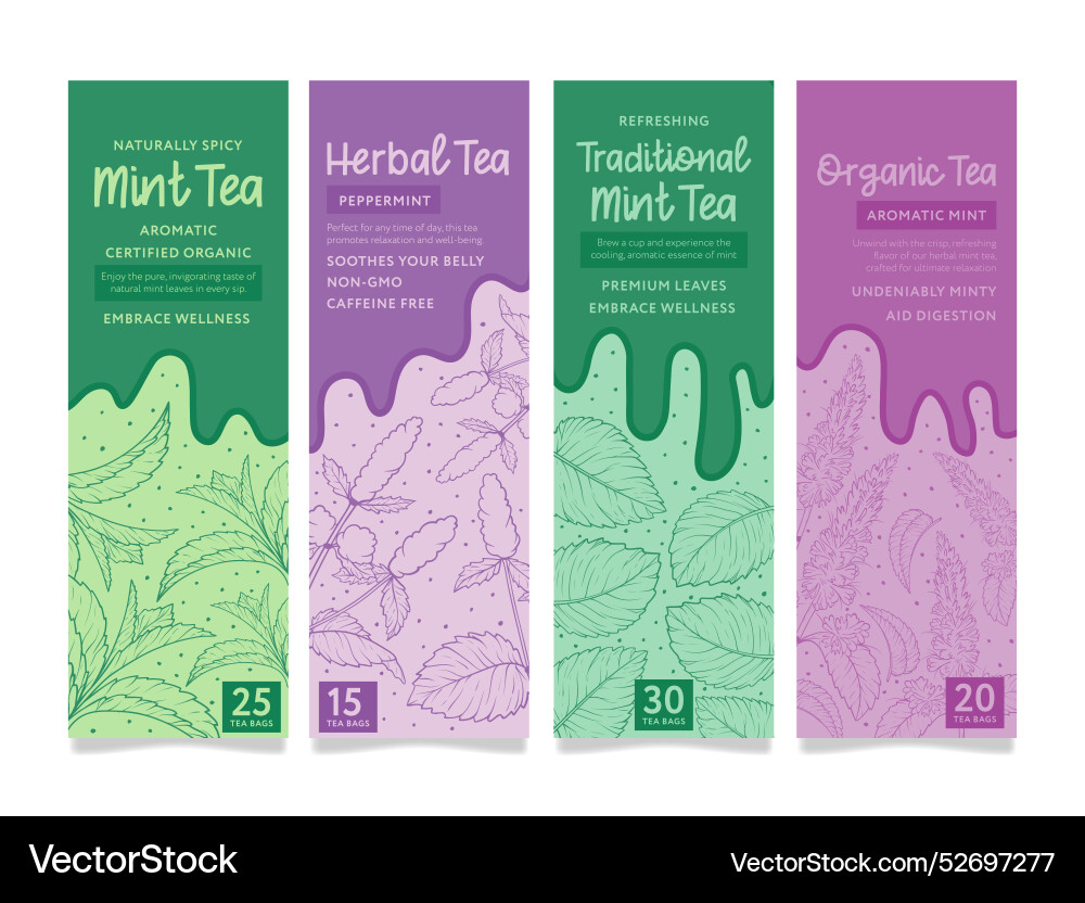 Mint herbal organic tea label aromatic healthy Vector Image