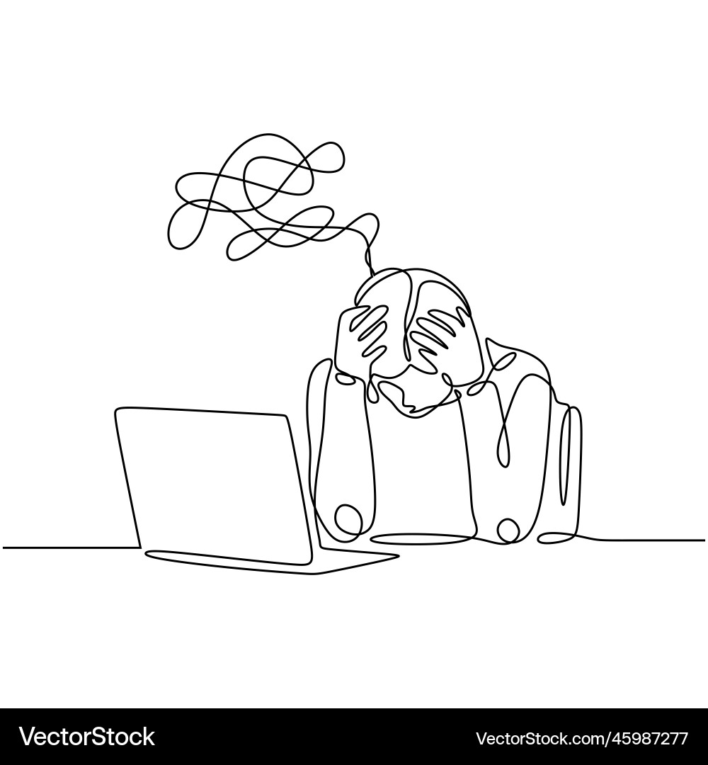 One line drawing frustrated person continuous Vector Image
