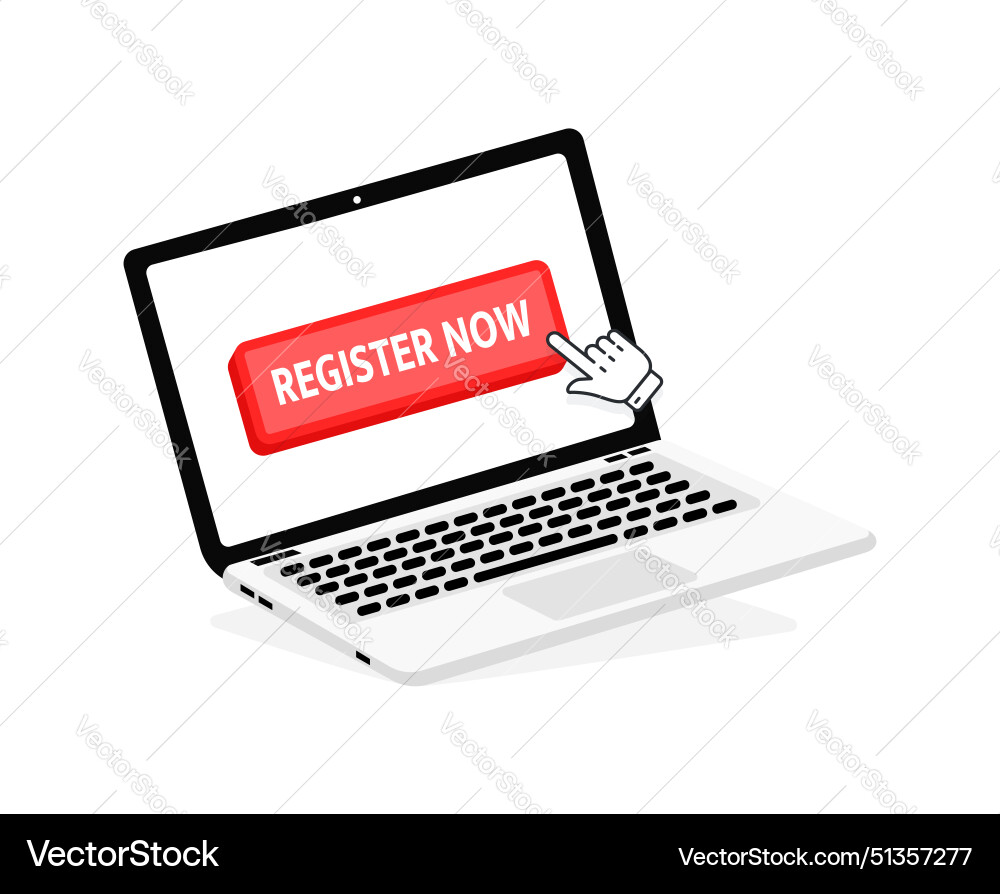 Register now text on laptop screen with a red Vector Image