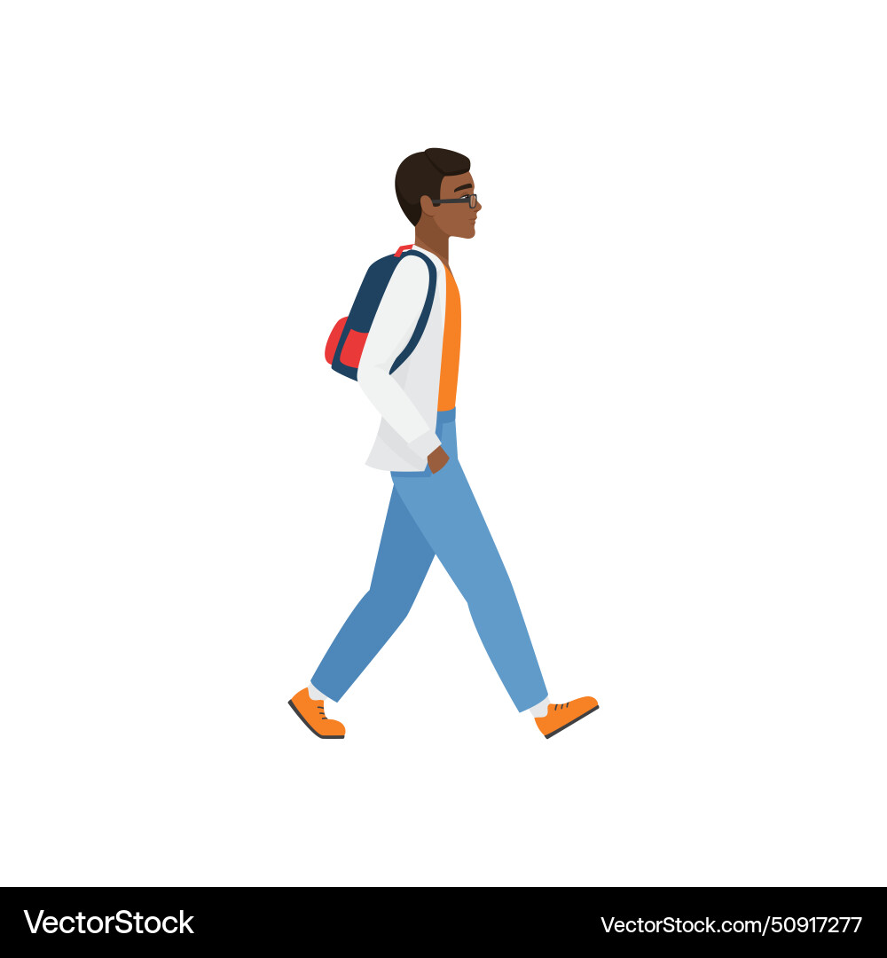 Side view of walking student character Royalty Free Vector