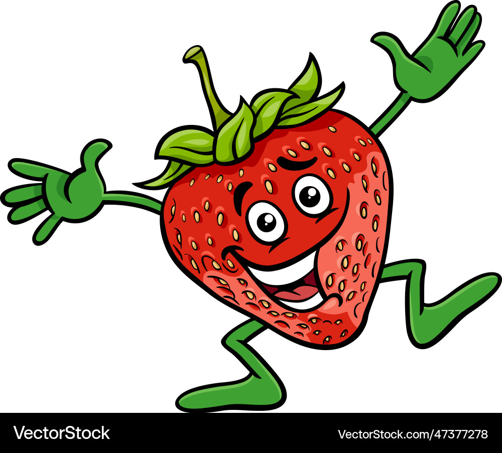 Cartoon happy strawberry fruit comic character Vector Image