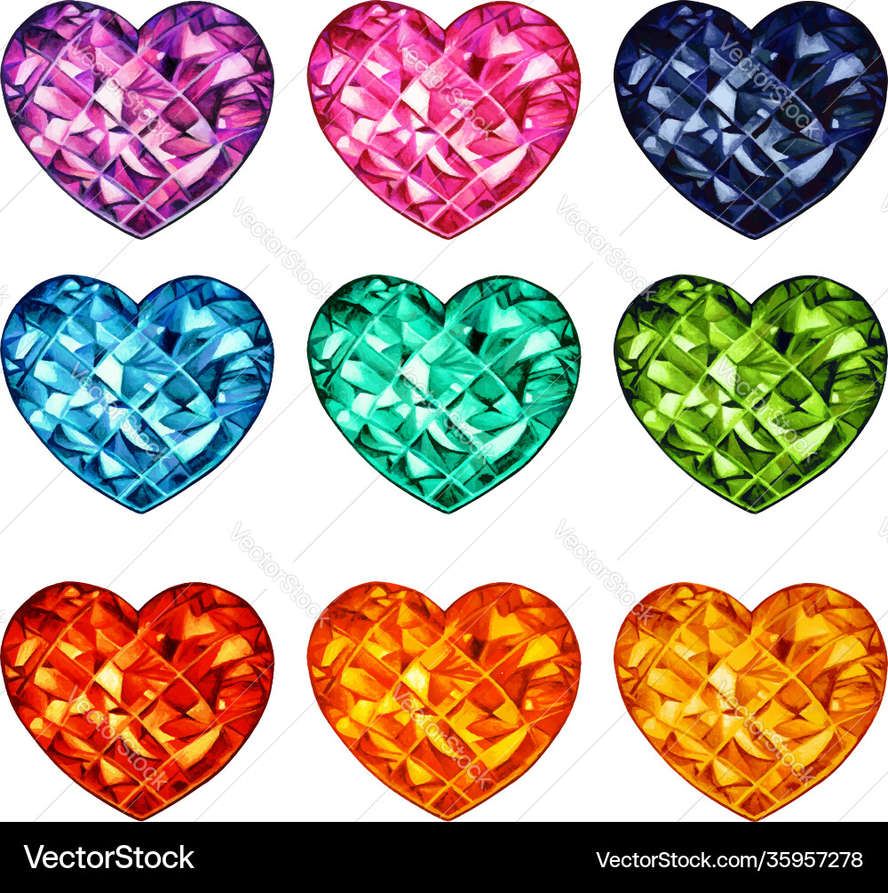 Colorful Heart Gem Collection Royalty Free Vector Image