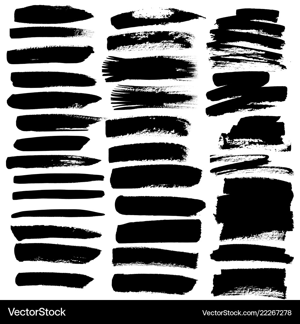 Set of brush stroke black ink grunge Royalty Free Vector