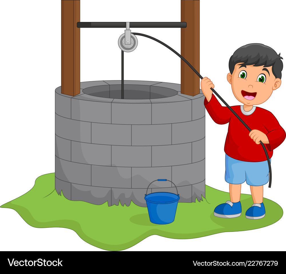 Boy take water in the well Royalty Free Vector Image