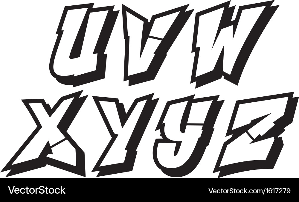 Graffiti font alphabet part 3 Royalty Free Vector Image