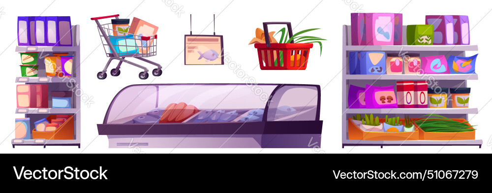 Grocery store aisle interior inside cartoon Vector Image