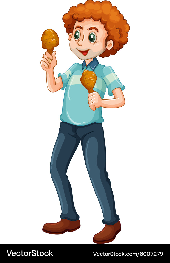 Man eating chicken alone Royalty Free Vector Image
