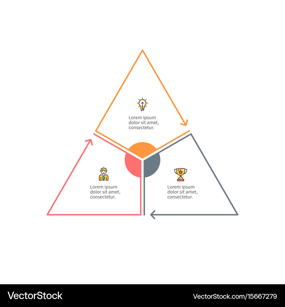 Outline triangle with 3 parts sections Royalty Free Vector