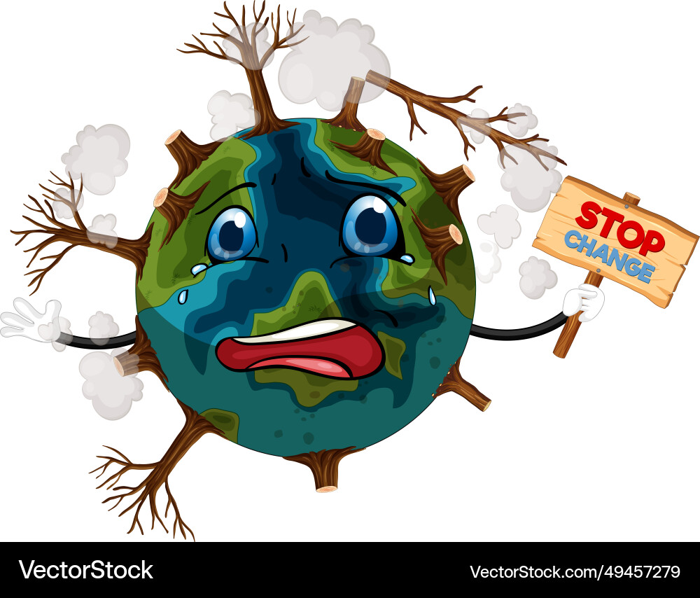 Sad earth holding banner stop climate change Vector Image