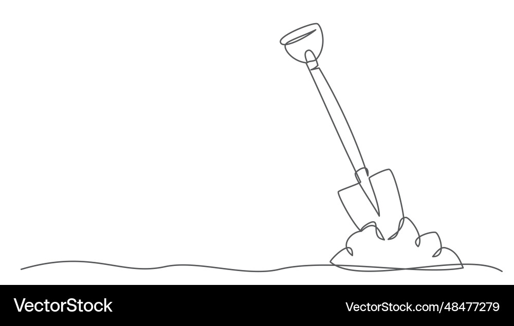 Shovel one line drawing isolated on white Vector Image