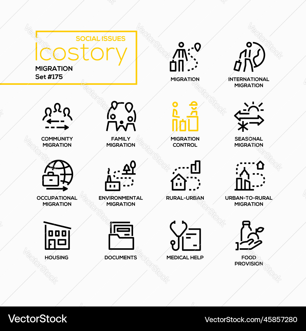 Assistance with international migration - line Vector Image