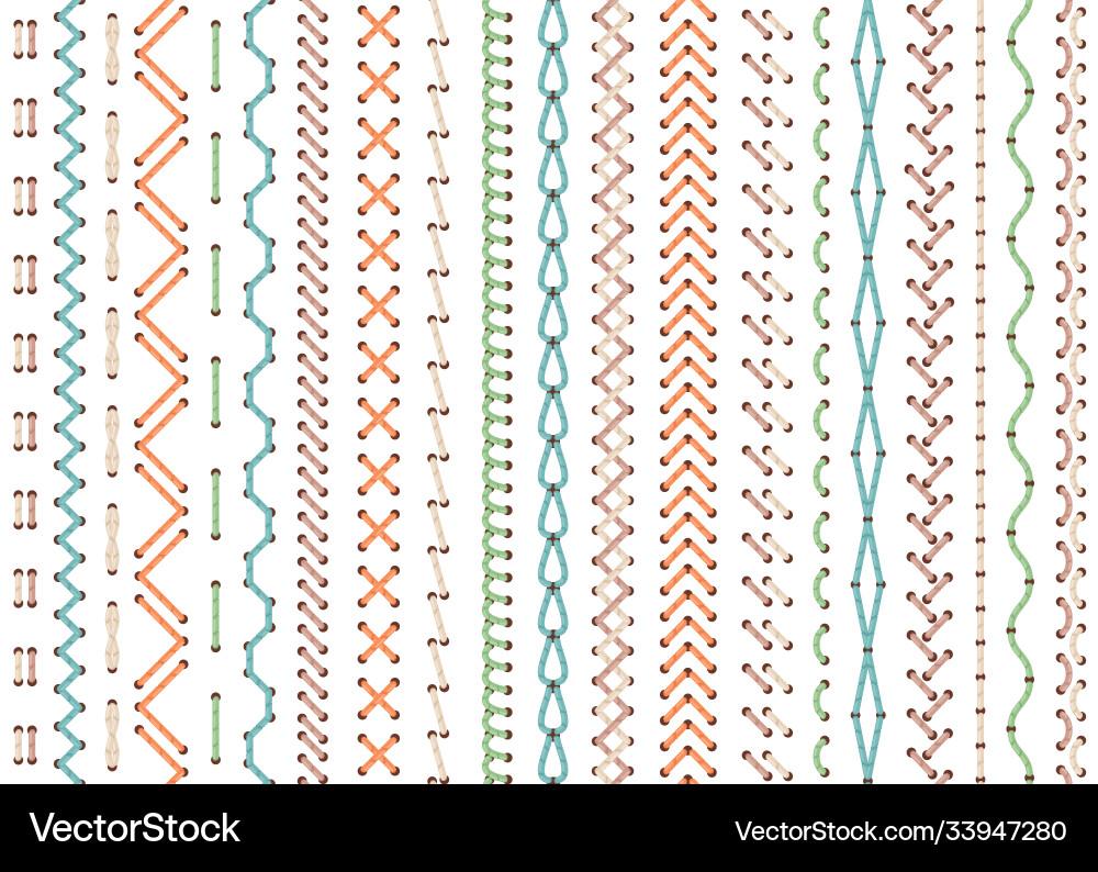 Machine and hand stitches set fashionable Vector Image
