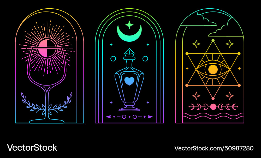 Modern magic witchcraft cards with sun and moon Vector Image