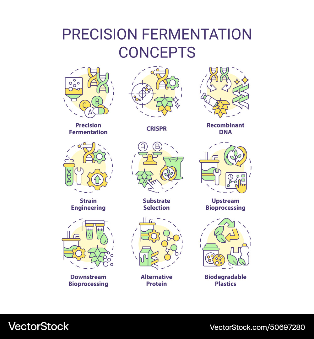 Precision fermentation multi color concept icons Vector Image Precision fermentation multi color concept icons Vector Image