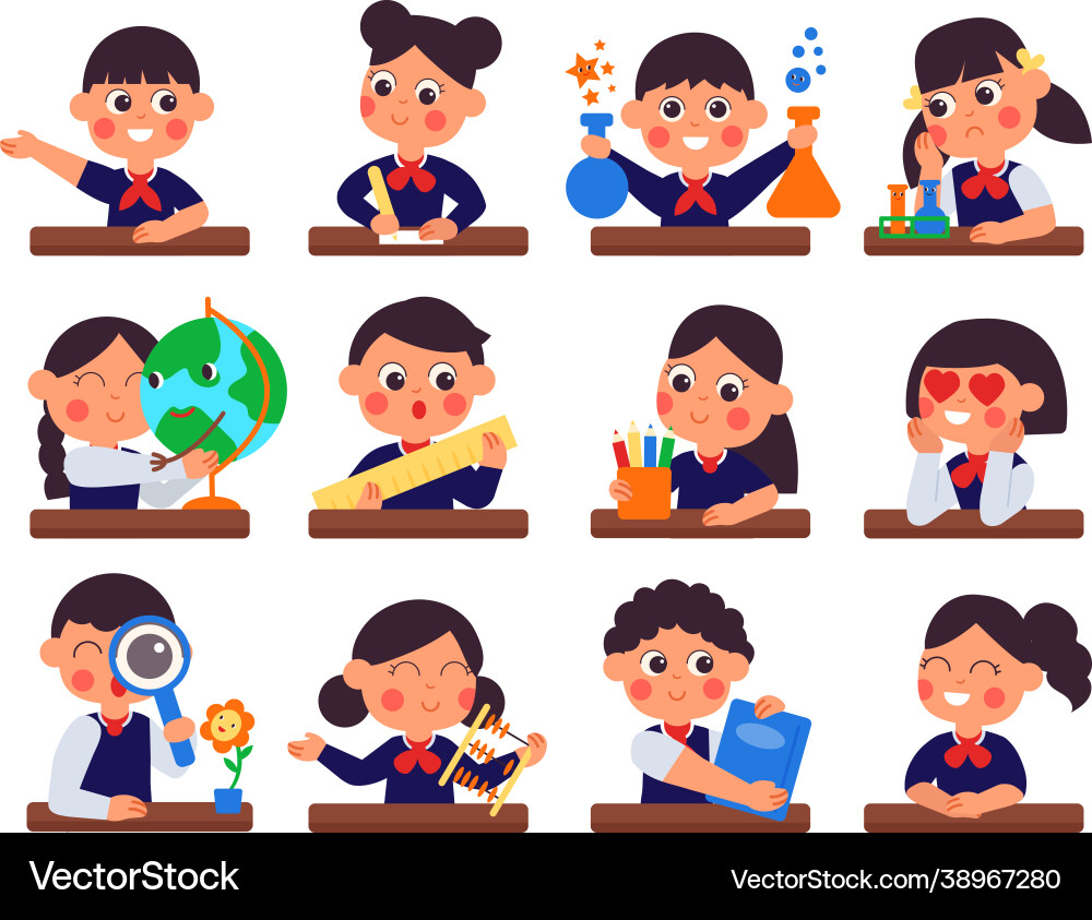 Students sitting at desks student study kids Vector Image