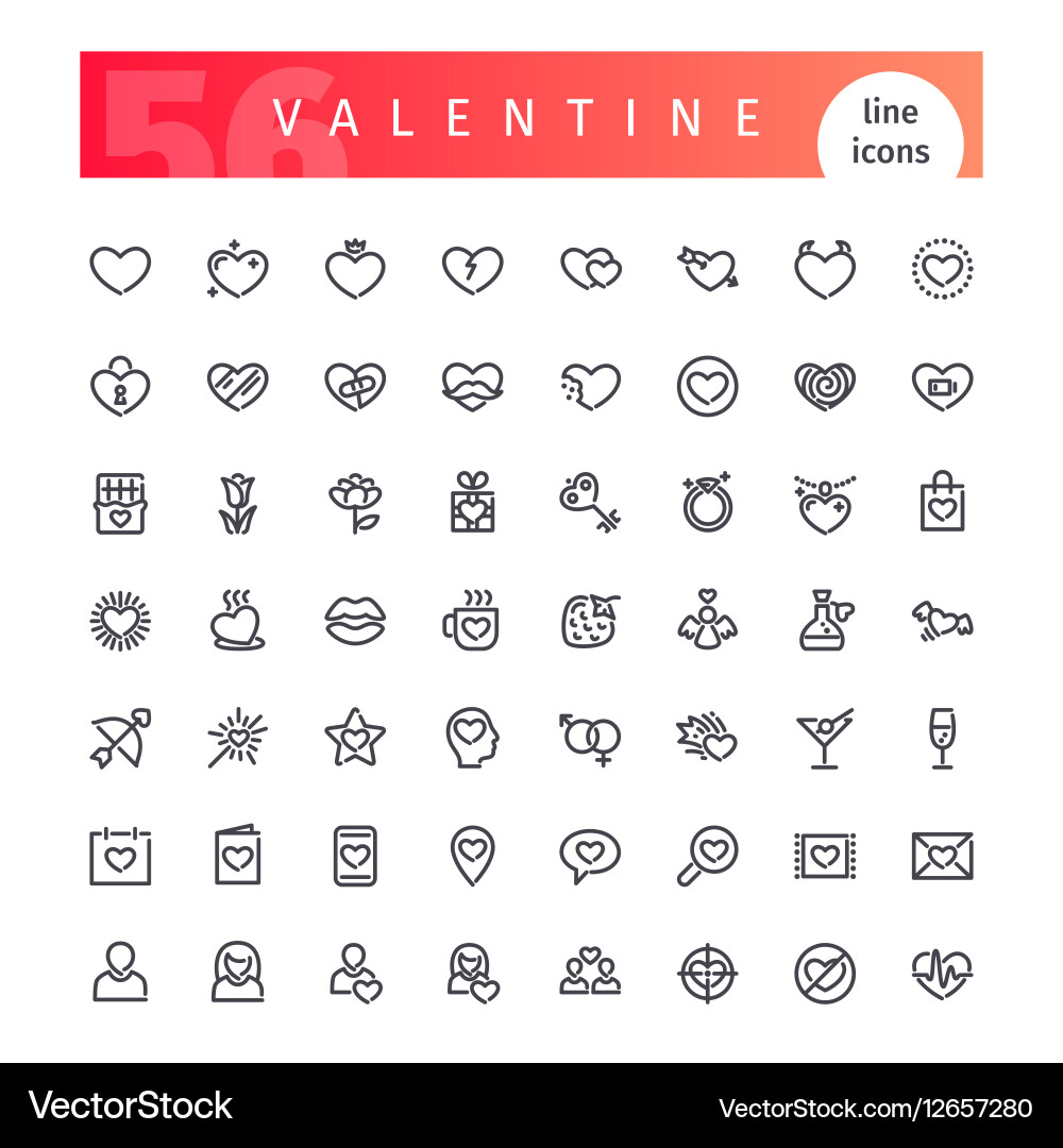 Valentine Line Icons - Romance Royalty Free Vector Image