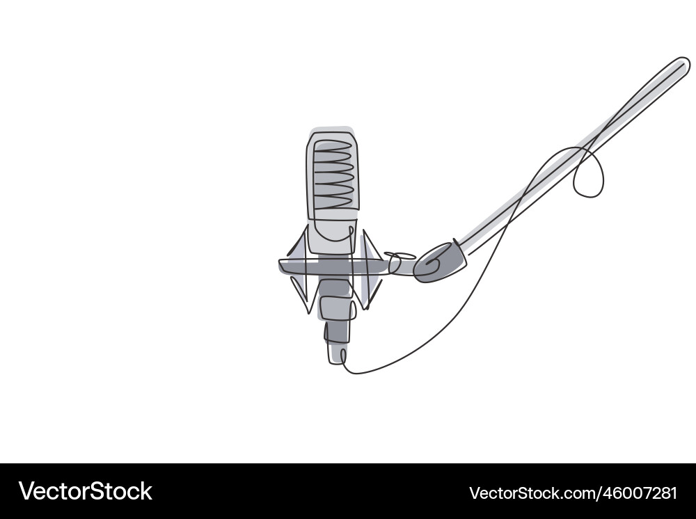 Continuous one line drawing microphone isolated Vector Image