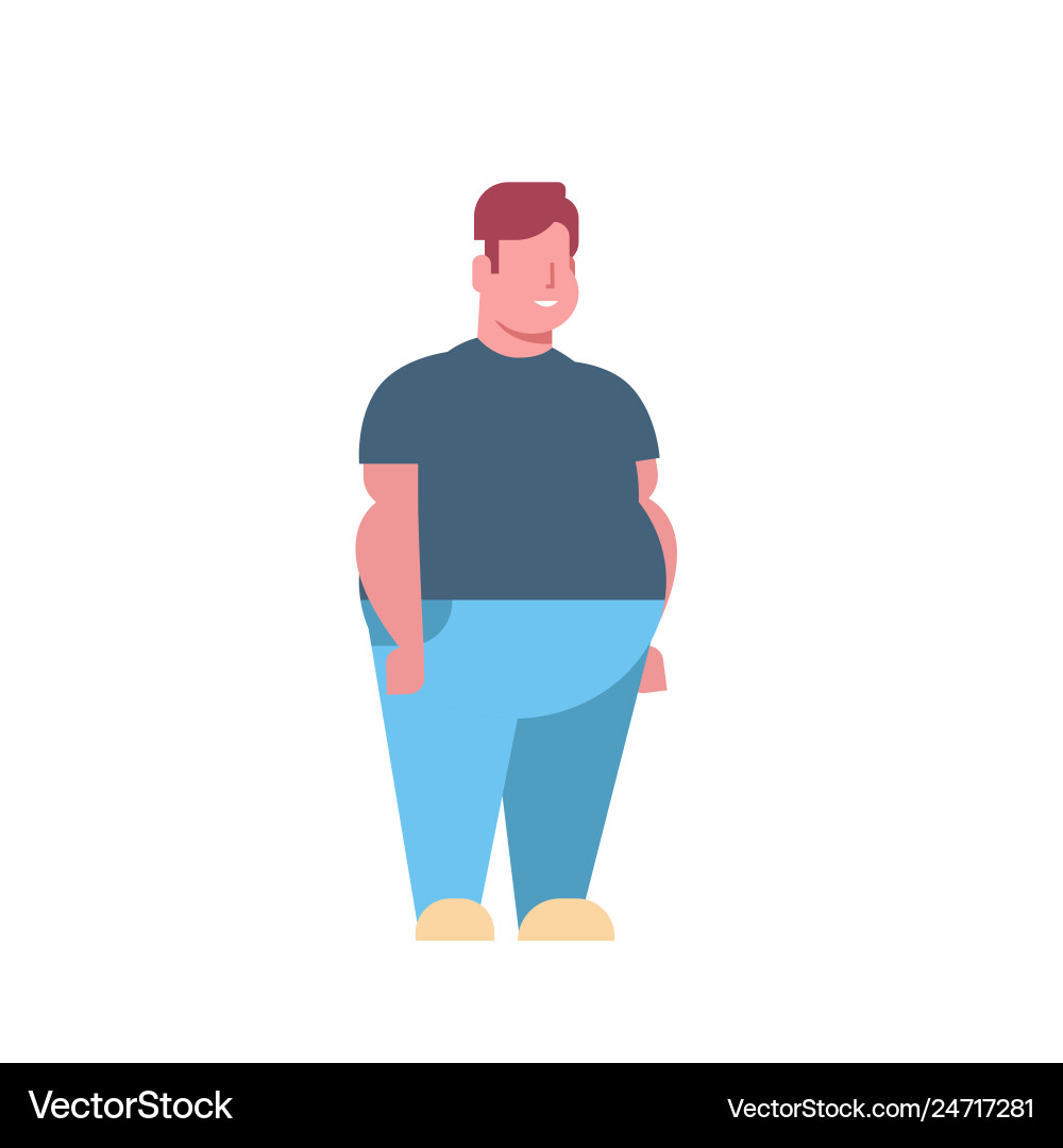 Fat obese man standing pose over size guy obesity Vector Image