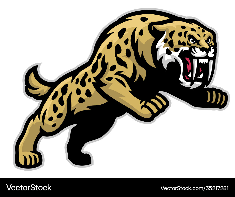 Sabretooth mascot jumping attack Royalty Free Vector Image