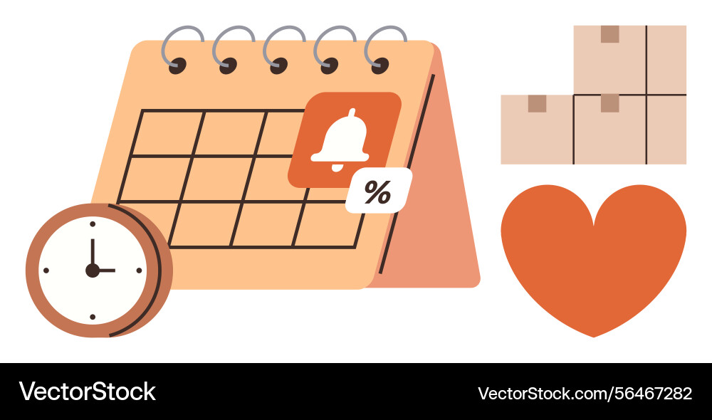Calendar with reminder alert clock boxes Vector Image