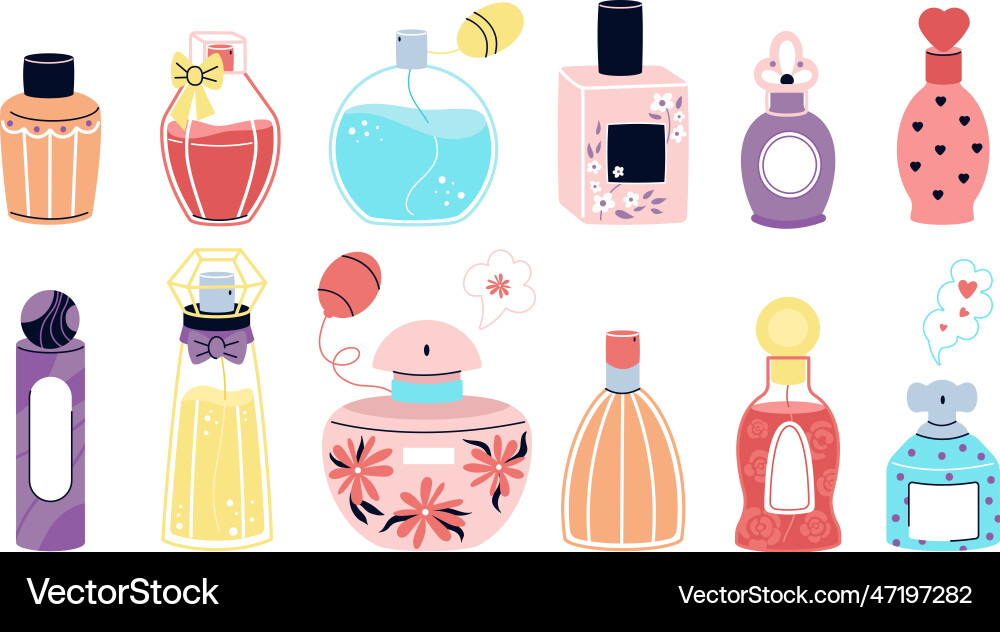 Cartoon perfume bottles scented water Royalty Free Vector