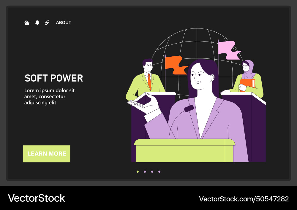 Soft power speaker at podium on global summit Vector Image