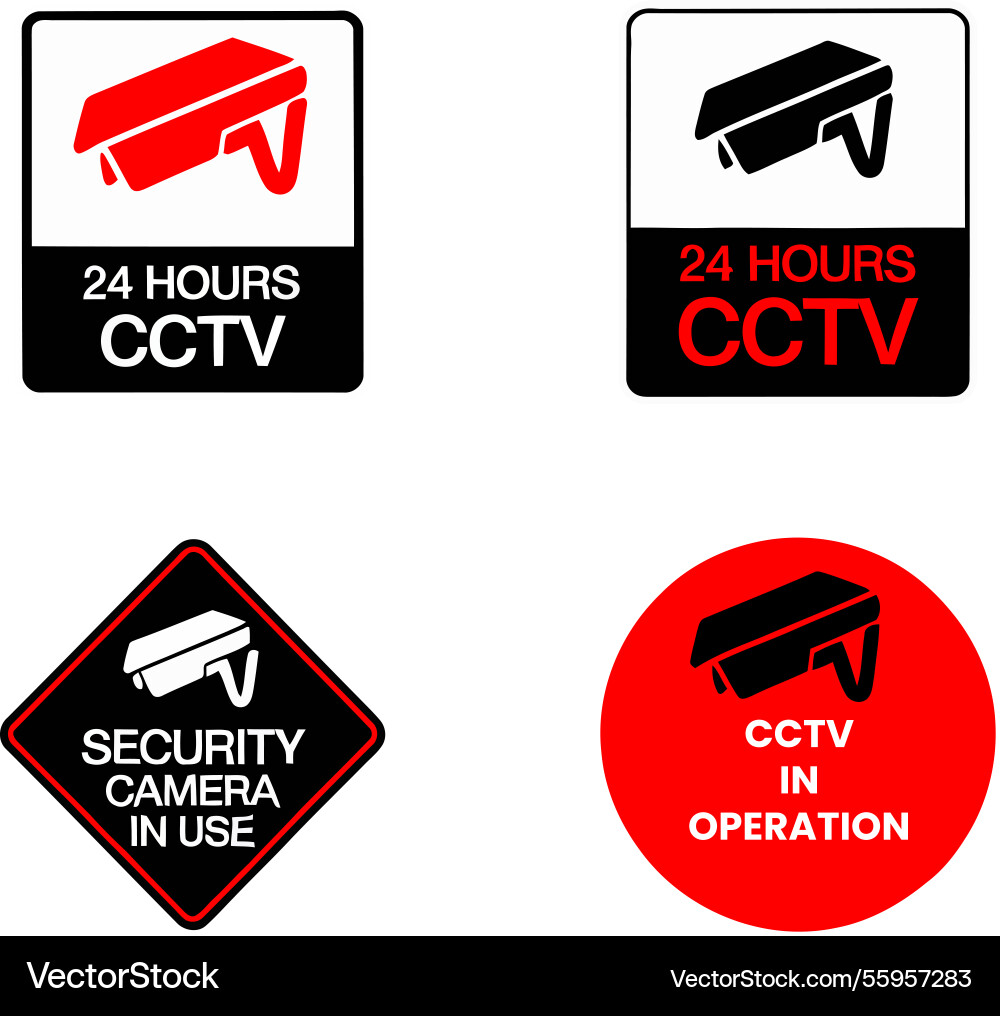 Cctv surveillance signs for security Royalty Free Vector