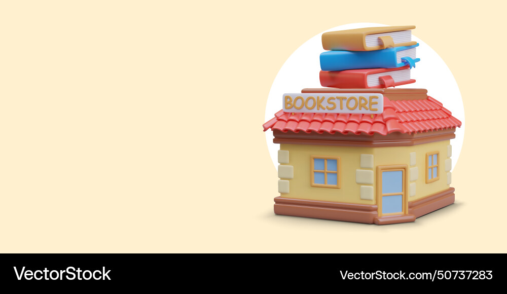 Cute 3d bookstore in cartoon style building Vector Image