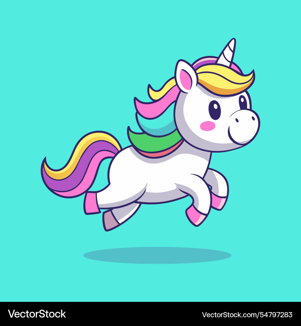 Cute cartoon unicorn leaping with rainbow mane Vector Image