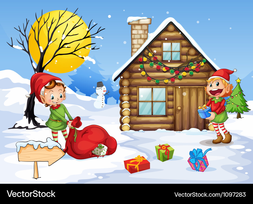Elves and snow man Royalty Free Vector Image - VectorStock