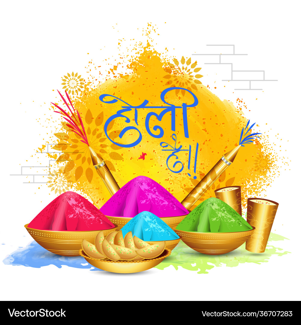 Hindi text holi hai its with dry color Royalty Free Vector