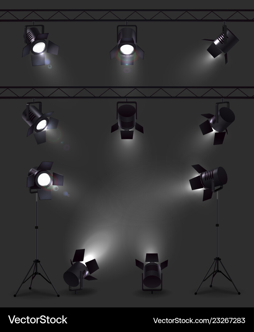 Realistic spotlights dark set Royalty Free Vector Image