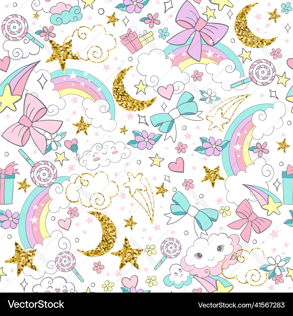 Seamless pattern with magic color and golden Vector Image