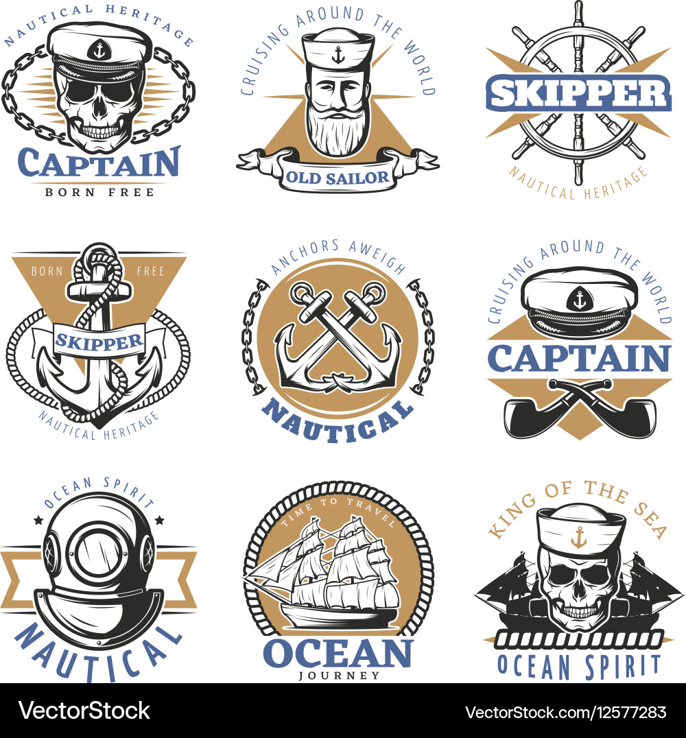Vintage sailor logo set Royalty Free Vector Image